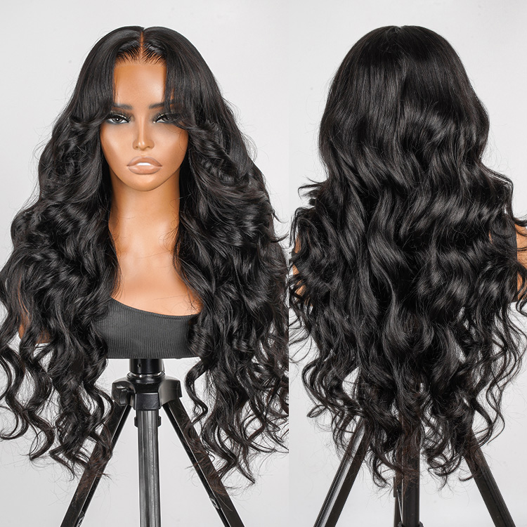 Glueless Layered Cut Ocean Wave with Curtain Bangs Pre-cut 5x7 Lace Wig ...
