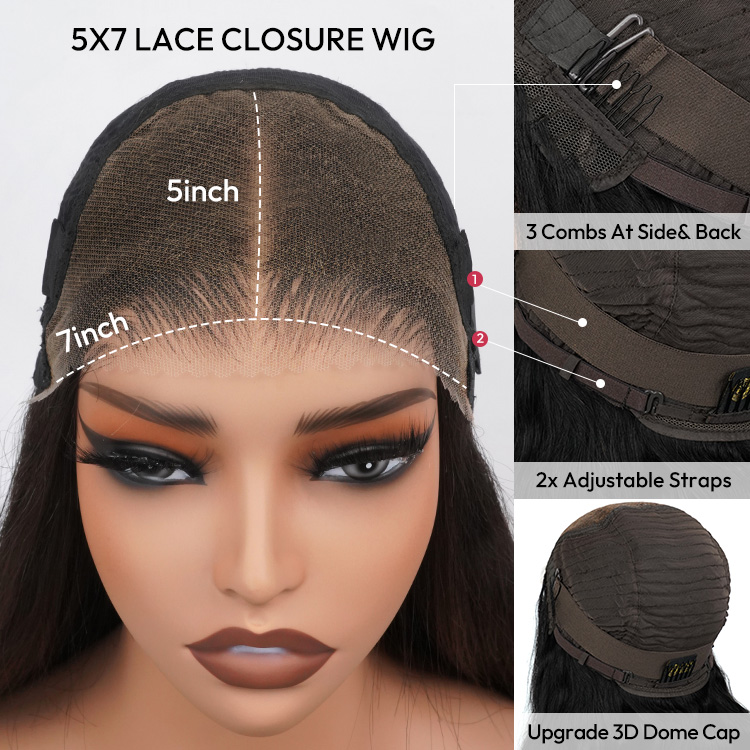 Glueless Layered Cut Ocean Wave with Curtain Bangs Pre-cut 5x7 Lace Wig ...