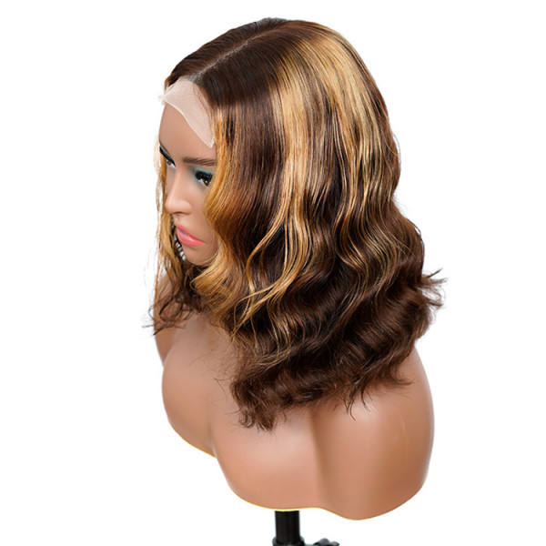 Short Body Wave Bob Wigs 12 Inch Brown Bob Lace Wig -West Kiss Hair