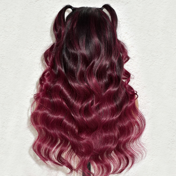 Ombre Burgundy Body Wave Lace Wigs With Dark Roots -West Kiss Hair