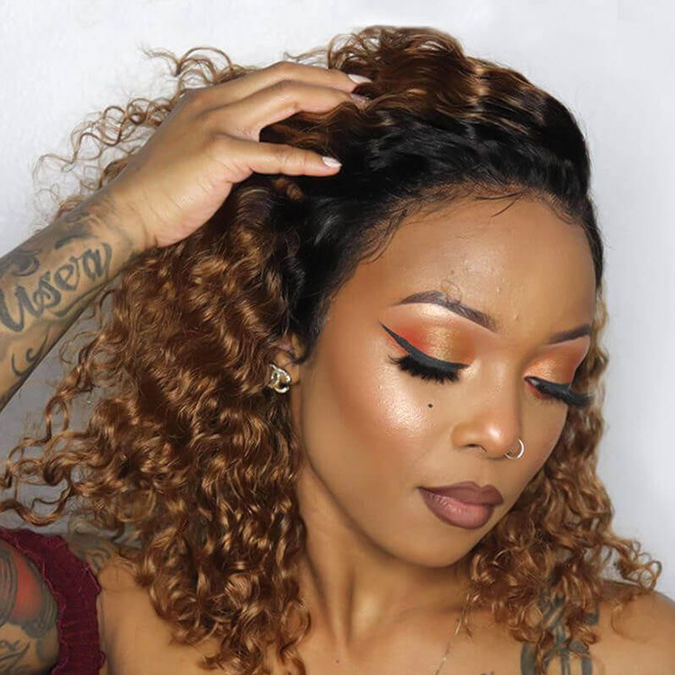 Curly Lace Frontal Bob Wig 12 Inch Honey Blonde Bob -West Kiss Hair