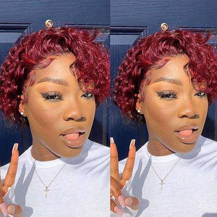 Burgundy Short Pixie Wigs 99J Curly Pixie Lace Wig -West Kiss Hair