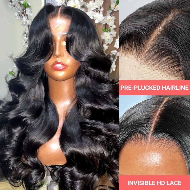 Body Wave Layered Human Hair Wig Middle Part Lace Wig -West Kiss Hair