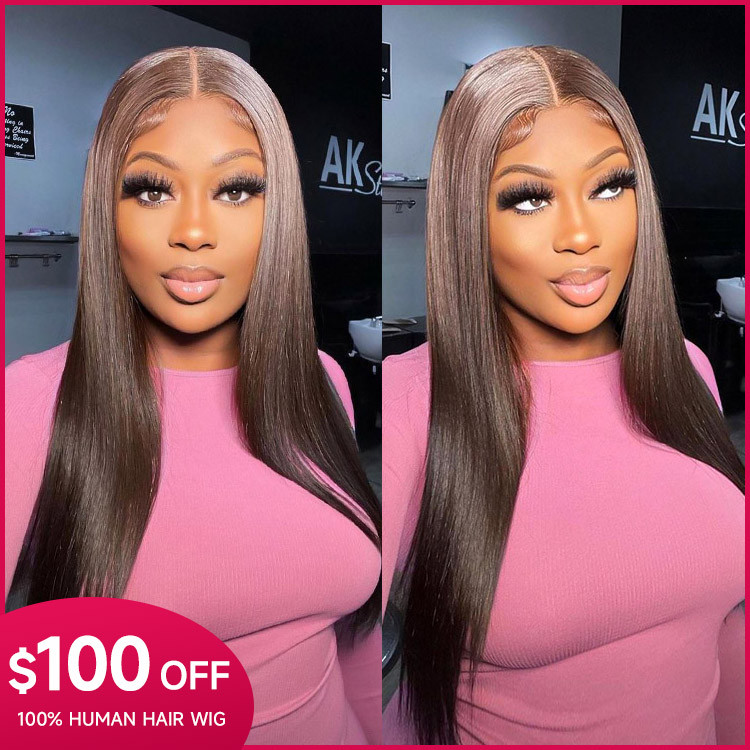 Dark Brown Wigs #4 Straight Human Hair Lace Part Wigs -West Kiss Hair
