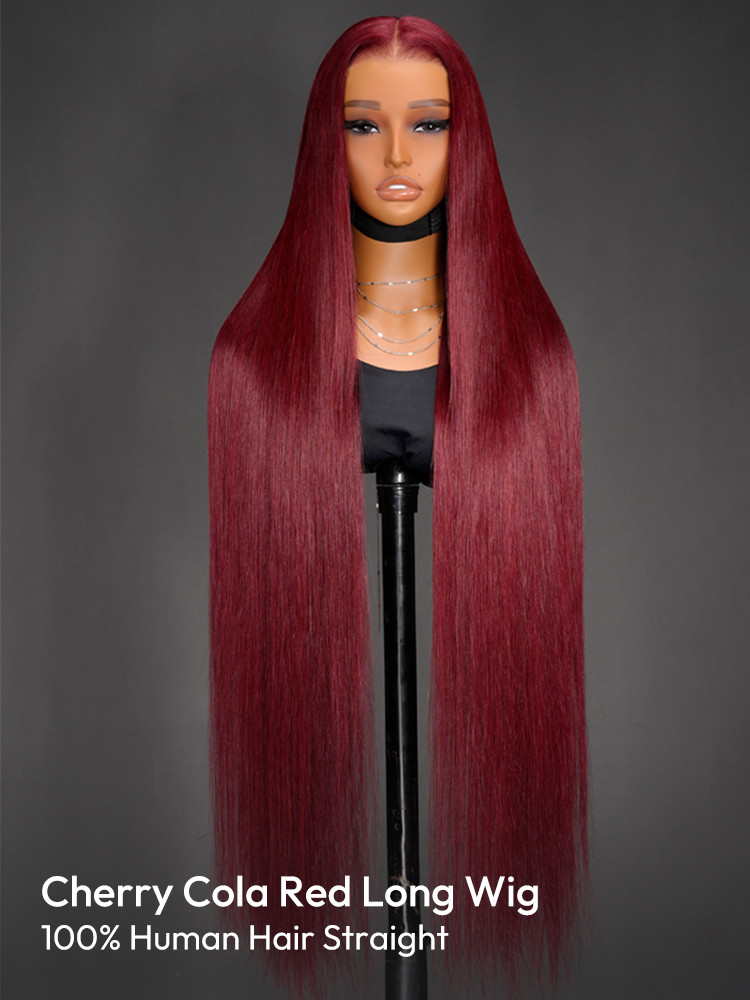 Cherry Coloa Red Straight 40 Inch Long Wigs 250% High Density Super ...