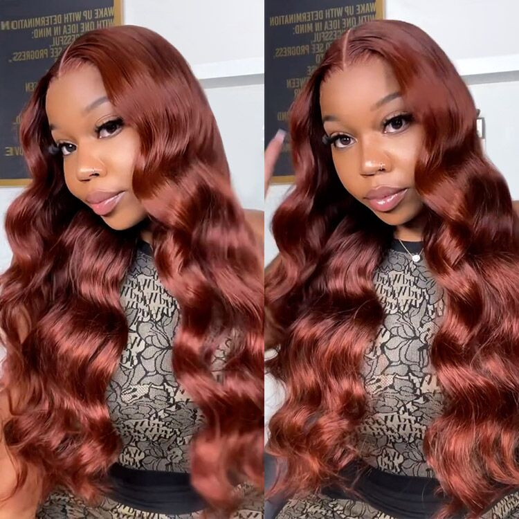 Reddish Brown Human Hair Wigs Body Wave Lace Wig -West Kiss Hair