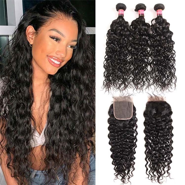 Brazilian Natural Wave 3 Bundles With 4x4 Closures -West Kiss Hair
