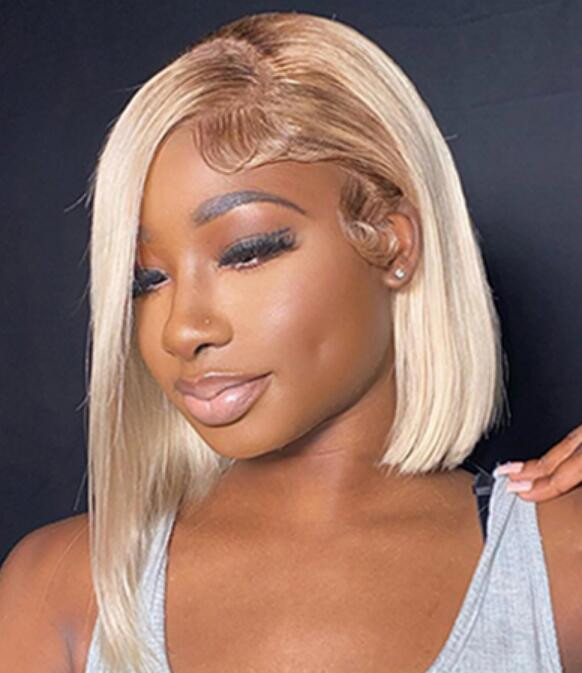 Caroline - Blonde Bob Wig With Brown Roots Lace Front Wig -West Kiss Hair