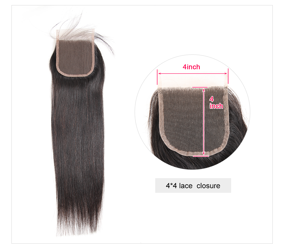 Brazilian Straight Human Hair 4x4 Lace Closures -West Kiss Hair